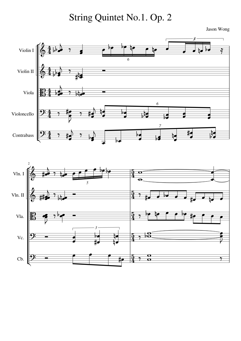 String Quintet No.1. Op. 2 Sheet Music for Contrabass, Violin, Viola ...