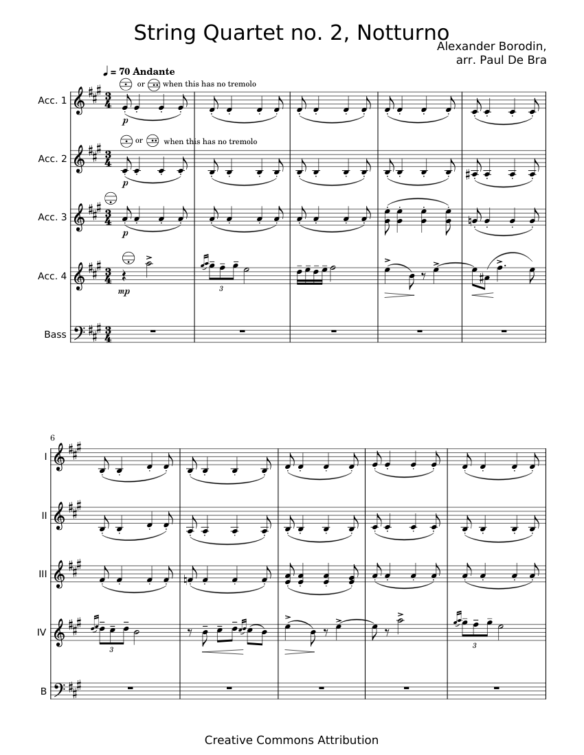 String Quartet No.2, Notturno - Aleksandr Borodin Sheet music for Accordion (Mixed Quintet ...