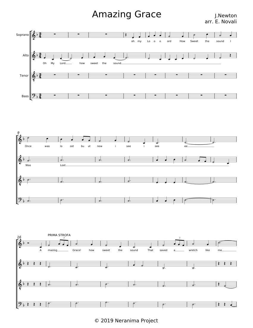 Amazing Grace - John Newton Sheet music for Vocals (Choral) | Musescore.com