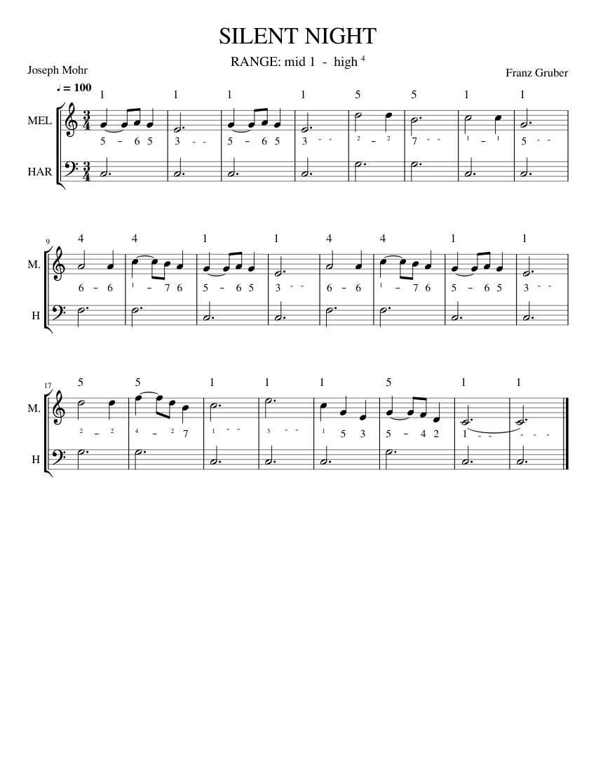 SILENT NIGHT by # Sheet music for Violin, Cello (String Duet ...