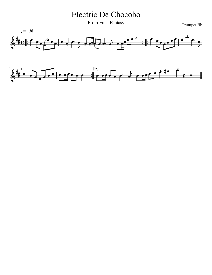 Electric De Chocobo Sheet music for Trumpet other (Solo) | Musescore.com