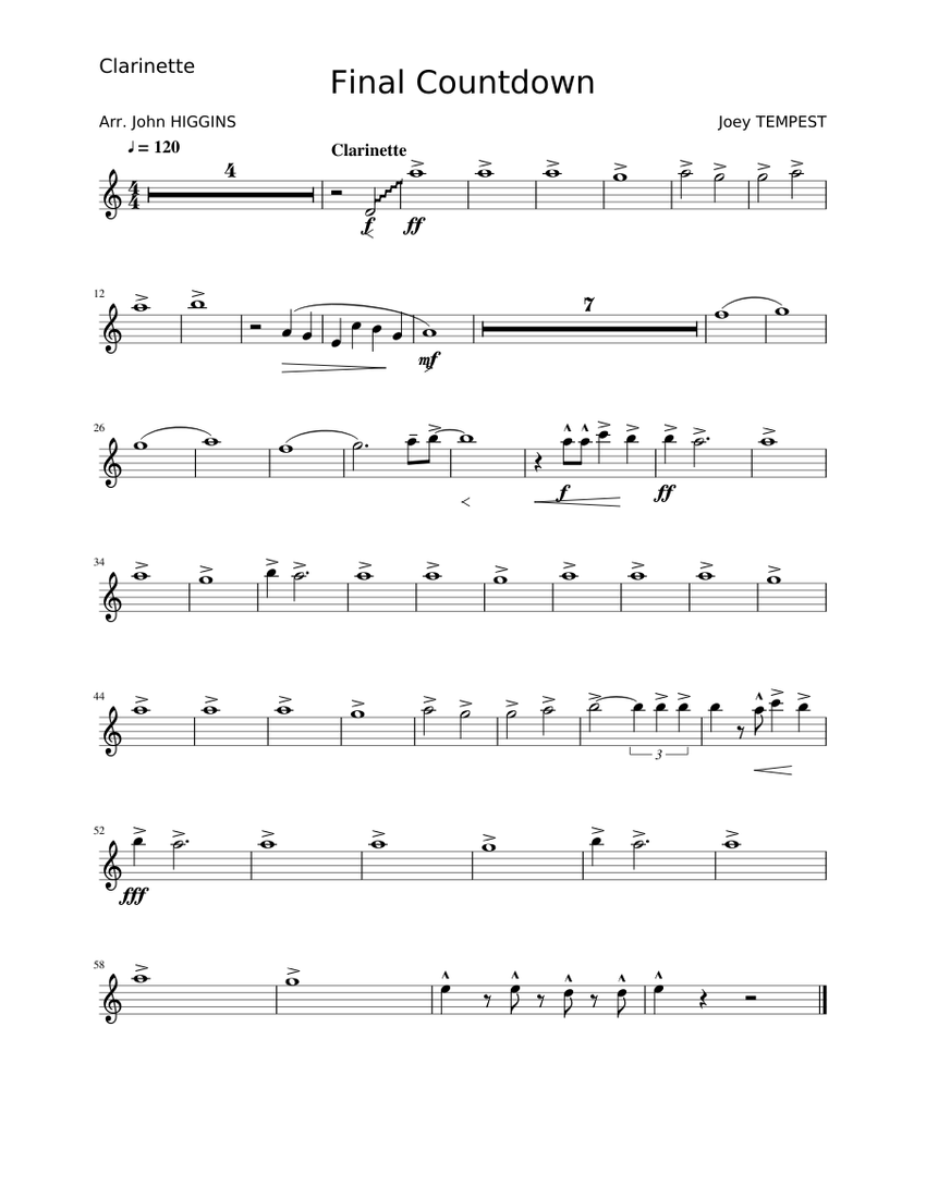 Final Countdown Mouette & Cie Sheet music for Clarinet (Solo ...