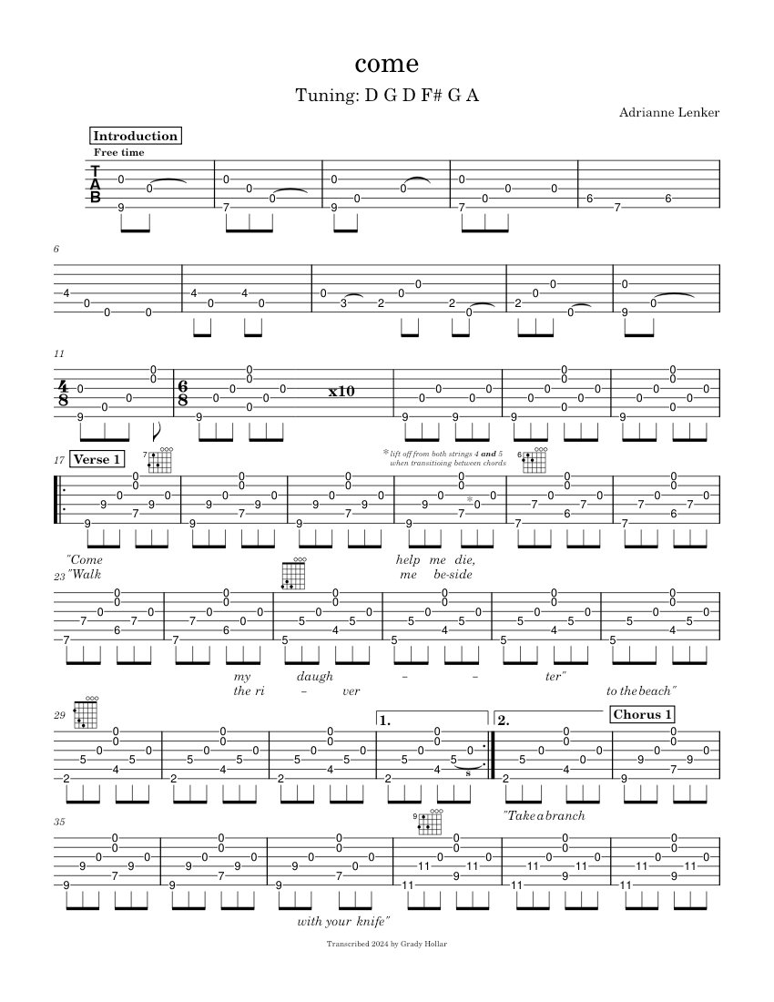 Adrianne Lenker - come (TAB) Sheet Music for Guitar (Solo) | MuseScore.com