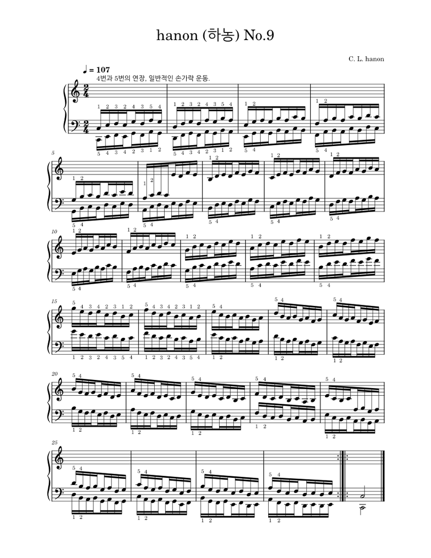 hanon 하농 No.9 Sheet music for Piano (Solo) | Musescore.com