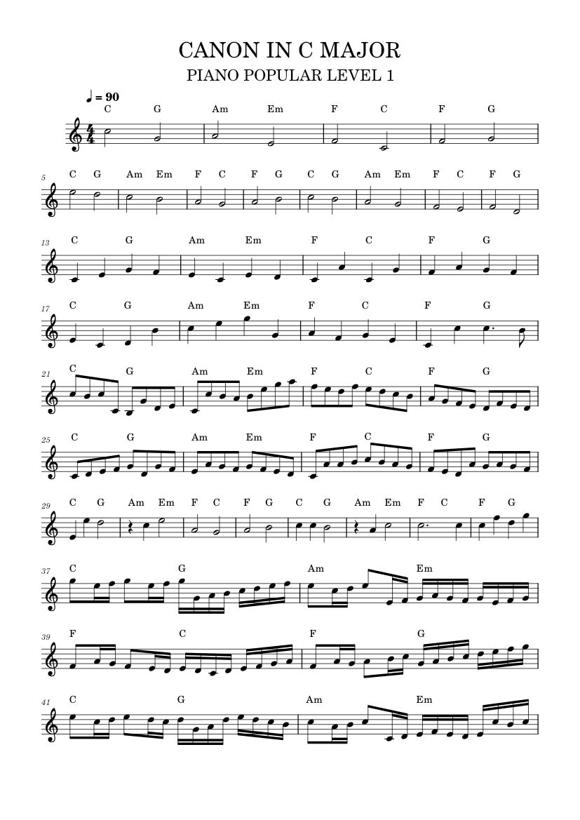 Canon in C major – Johann Pachelbel CANON IN C MAJOR (Piano Easy) Sheet ...