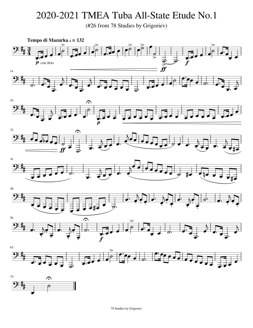 2020-2021 TMEA Tuba All-State Etude No Sheet music for Piano (Solo ...