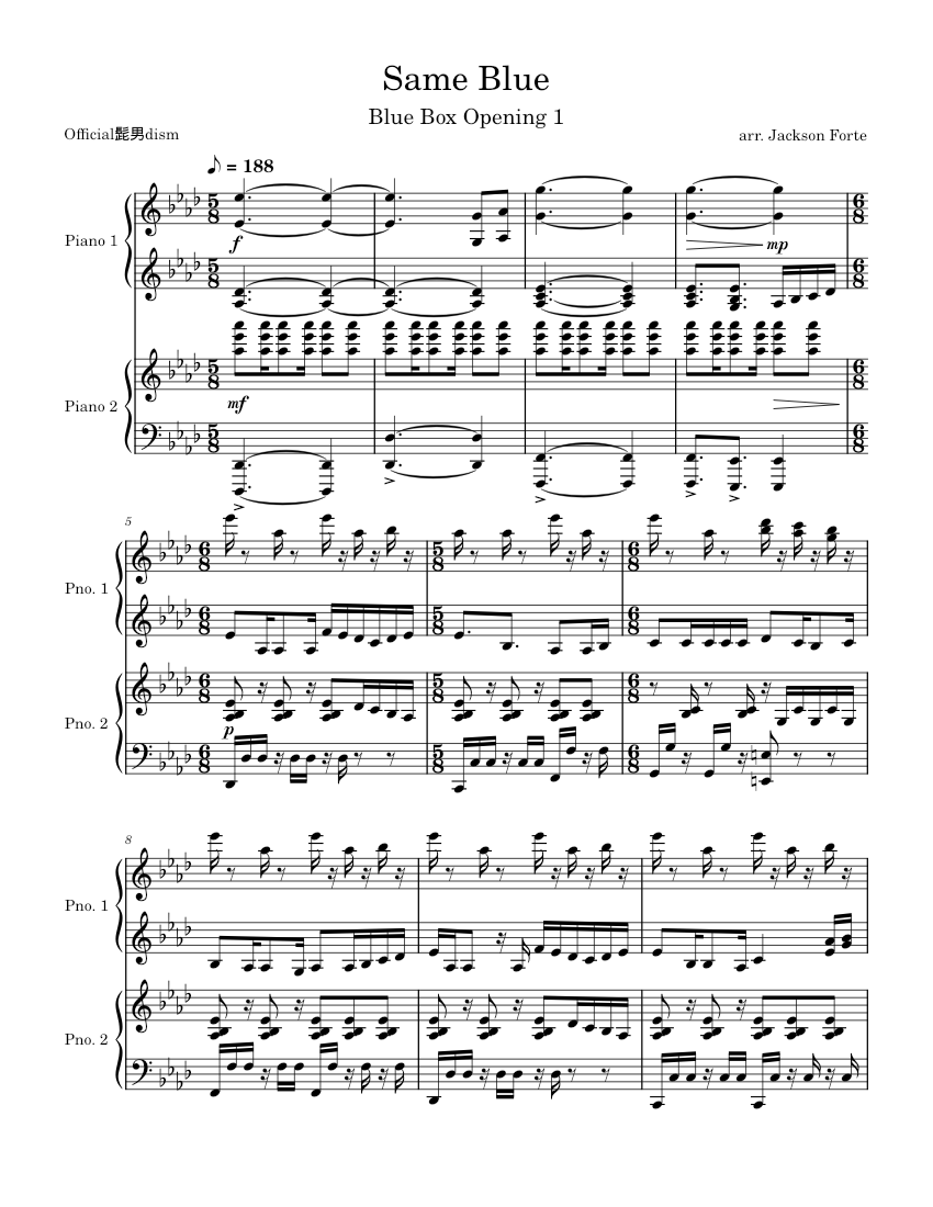 Same Blue – Official HIGE DANdism (Blue Box Opening 1) Sheet Music for ...