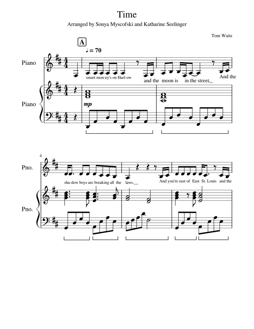 Time by Tom Waits (Piano & Voice) Sheet music for Piano (Piano Duo ...