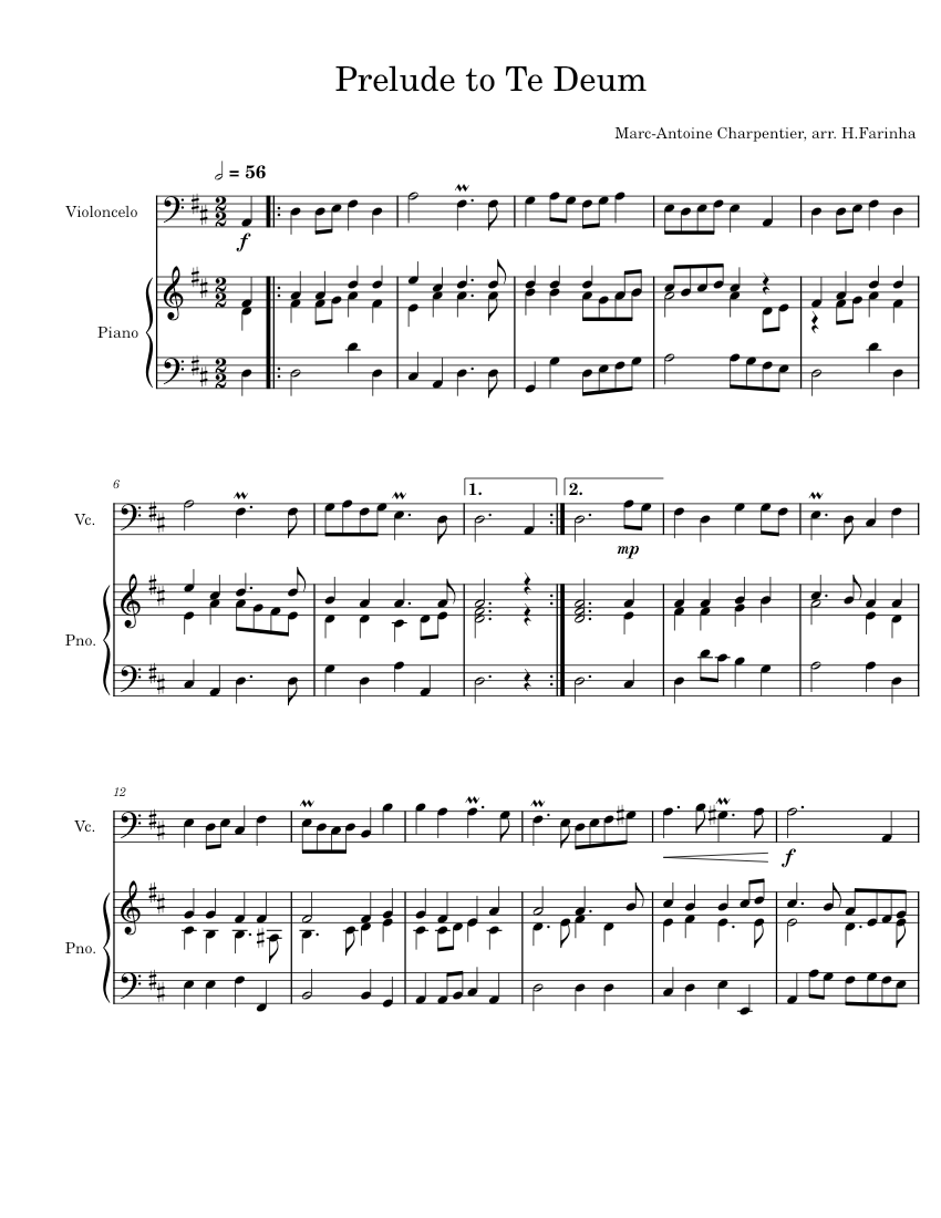 Te Deum (Prelude) – Marc-Antoine Charpentier Sheet music (Mixed Duet) | Musescore.com