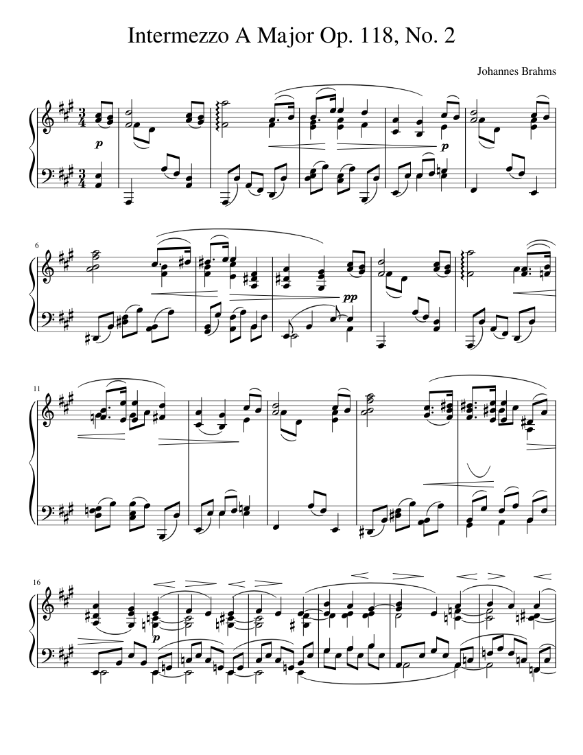 Intermezzo in A Major, Op 118, No. 2 – Johannes Brahms Sheet Music for ...