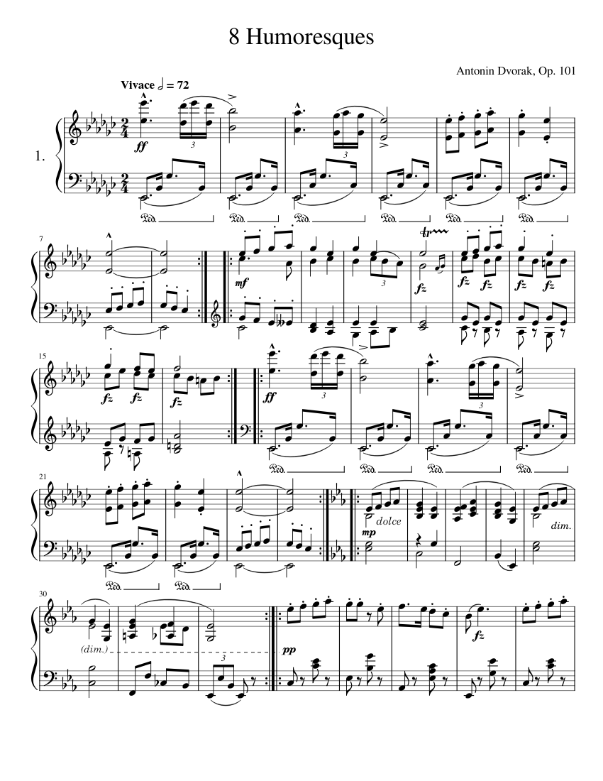 Antonin Dvorak - 8 Humoresques, Op 101 (COMPLETE) Sheet music for Piano ...