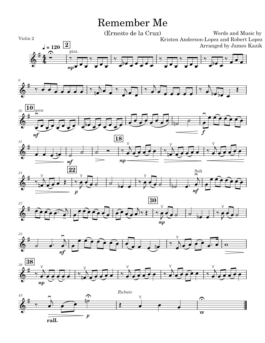 Remember Me – Kristen Anderson-Lopez & Robert Lopez Remember Me Violin ...