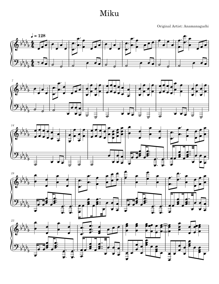 Miku – Miku Hatsune Miku Sheet Music for Piano (Solo) | MuseScore.com