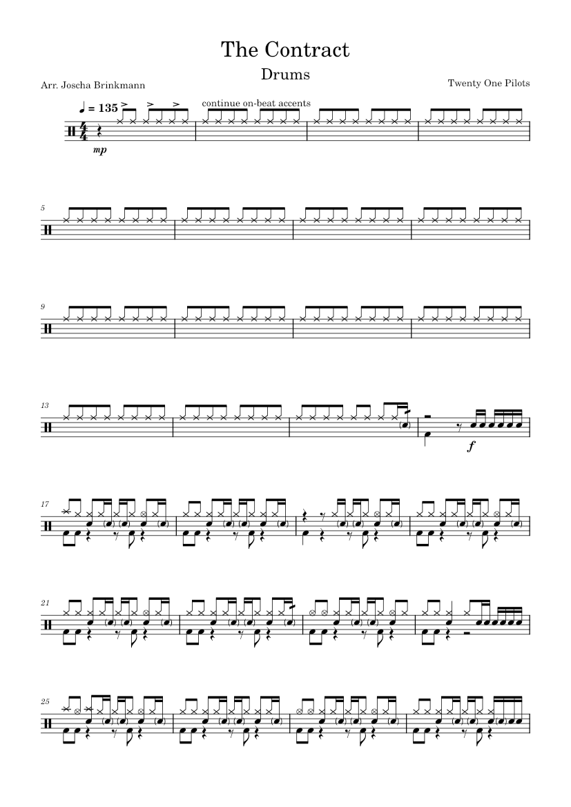The Contract – Twenty One Pilots - Drums Sheet Music for Drum group ...