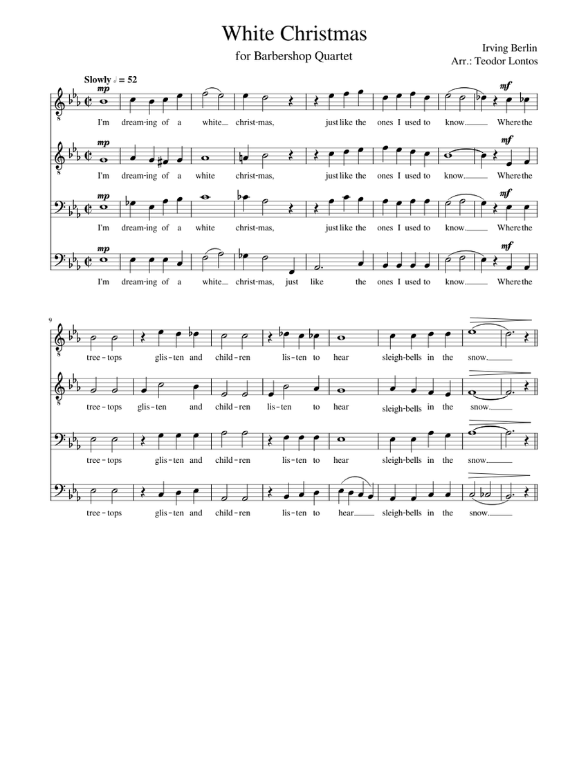*LIVE RECORDING* White Christmas for Barbershop Quartet Sheet music for ...