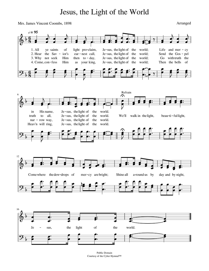 Jesus, the light of the world (coombs) - Arranged. Sheet music for ...