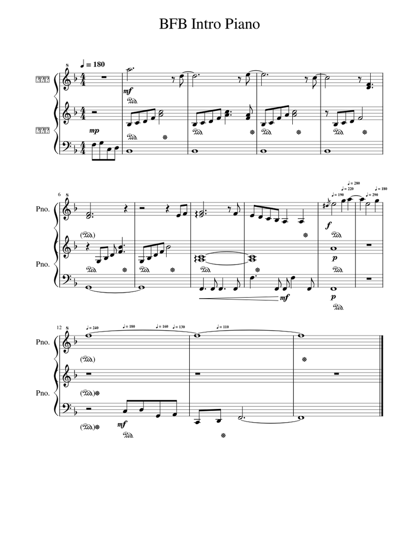 BFB Intro - Yoylecake Sheet music for Piano (Piano-Voice) | Musescore.com