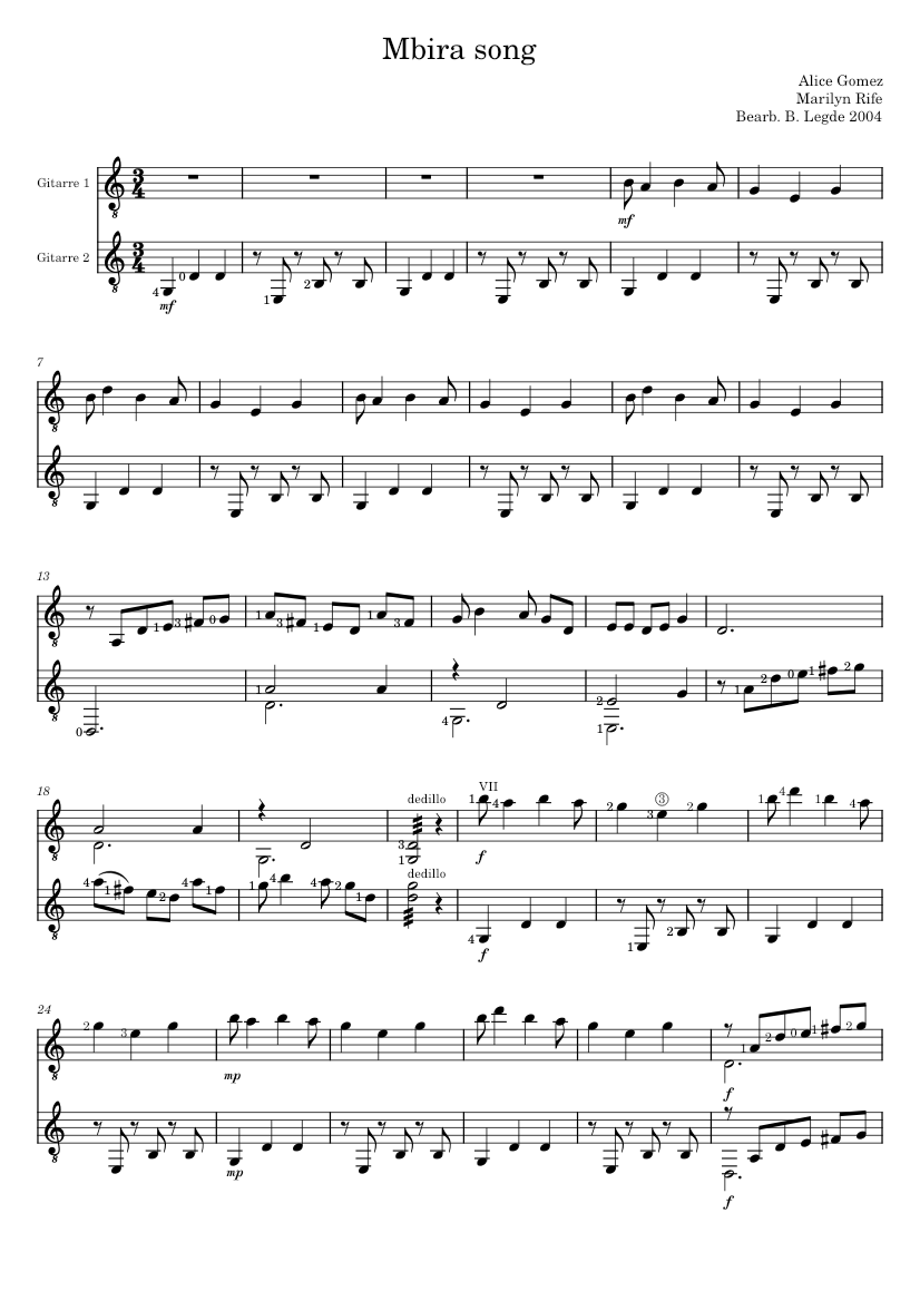 Mbira Song – Alice Gomez, Mailyn Rife Sheet Music for Guitar (Mixed ...