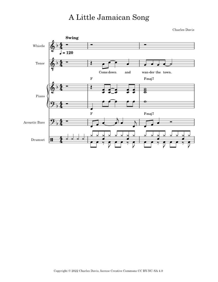 A Little Jamaican Song Sheet music for Piano, Tenor, Bass guitar, Drum ...