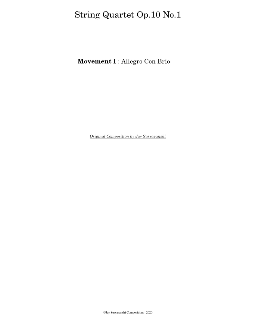 String Quartet No.1 ( 1st Movement ) Sheet music for Violin, Viola, Cello (String Quartet ...