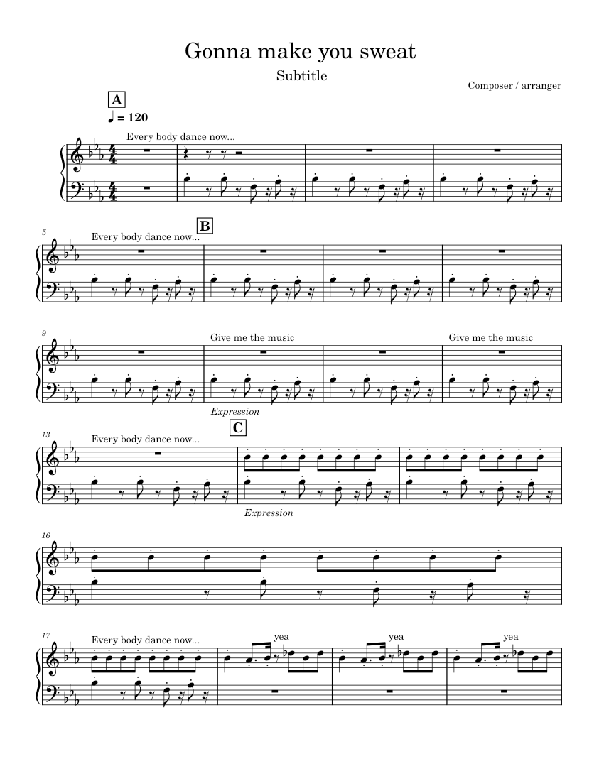 Make you gonna sweat Sheet Music for Piano (Solo) Easy | MuseScore.com