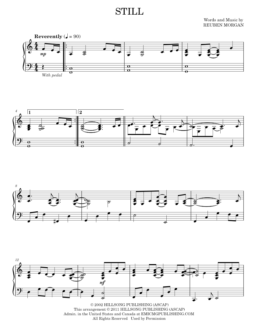 Play Official version of Still sheet music by Hillsong for Piano ...