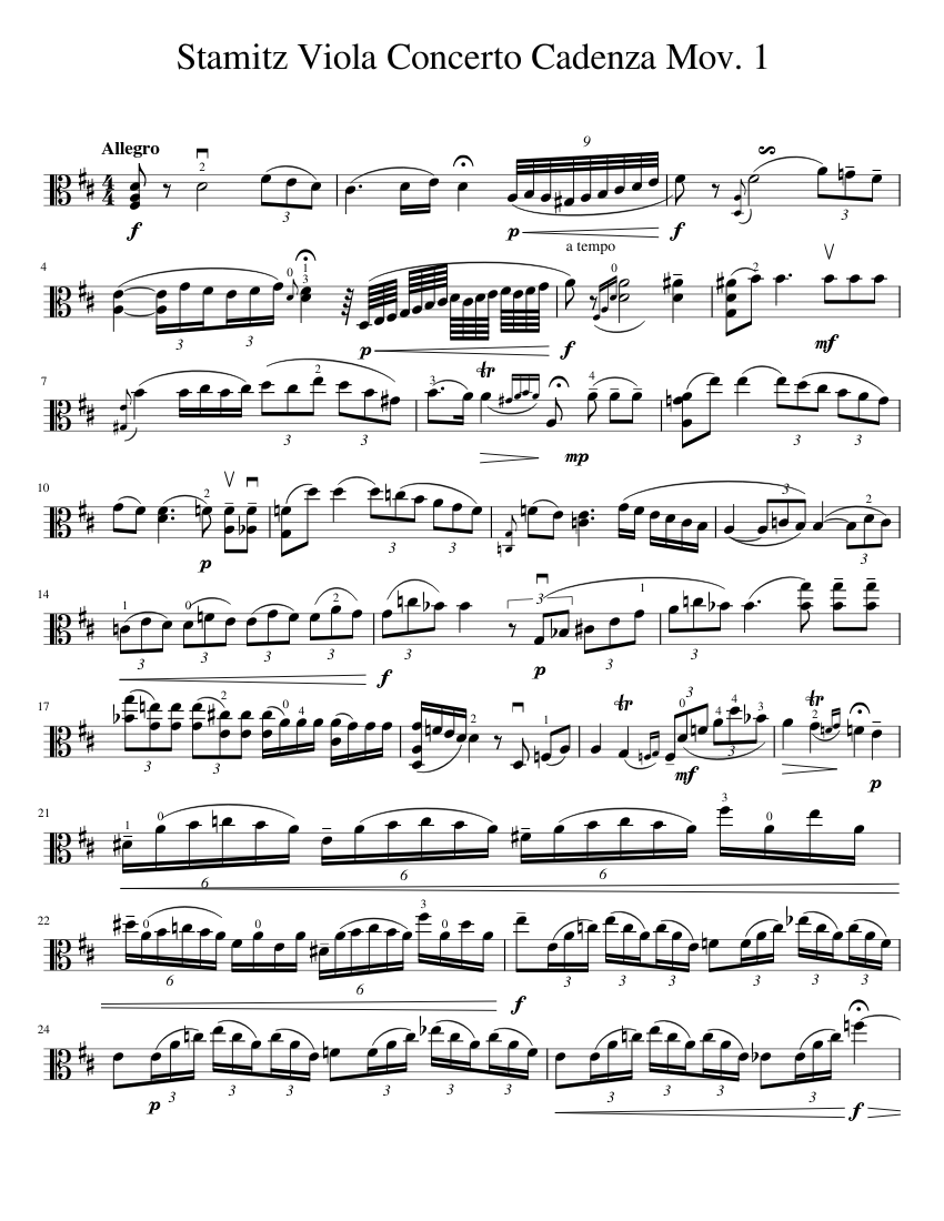 Stamitz Viola Concerto Cadenza Mov. 1 Sheet music for Viola (Solo ...