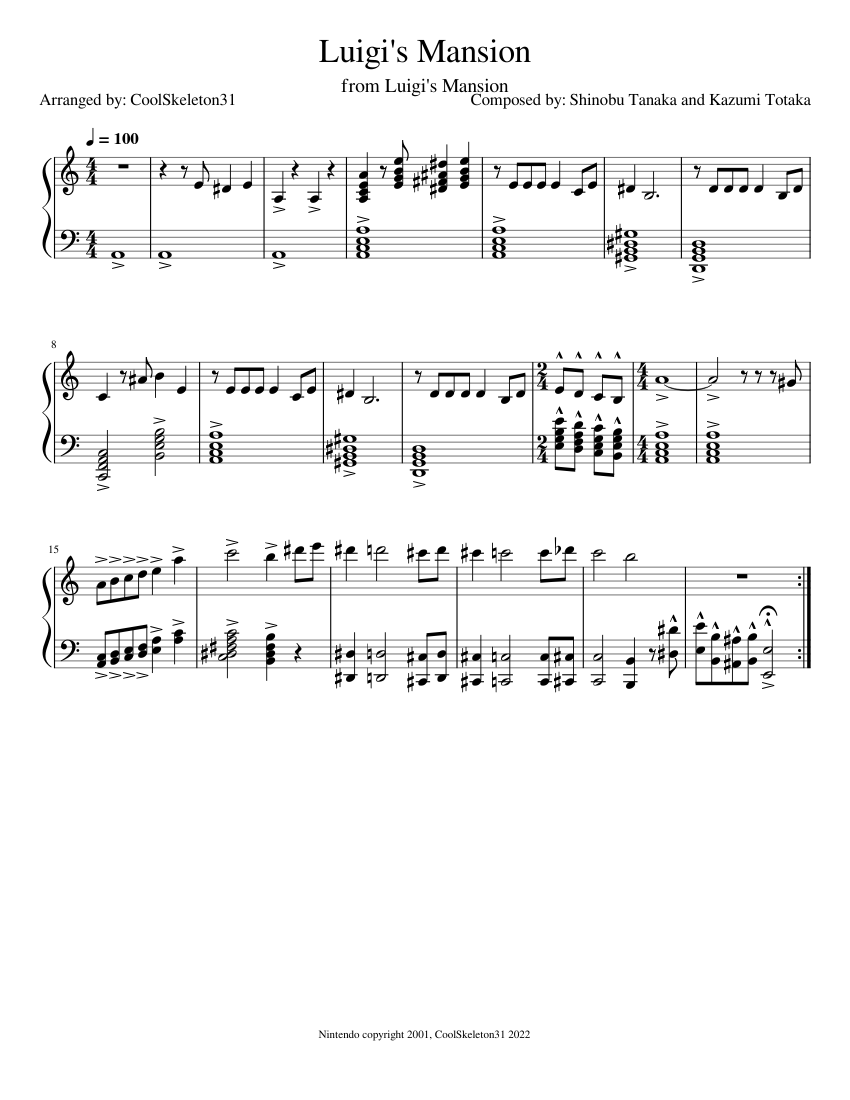 Luigis mansion theme – Misc Computer Games Luigis mansion theme Sheet ...