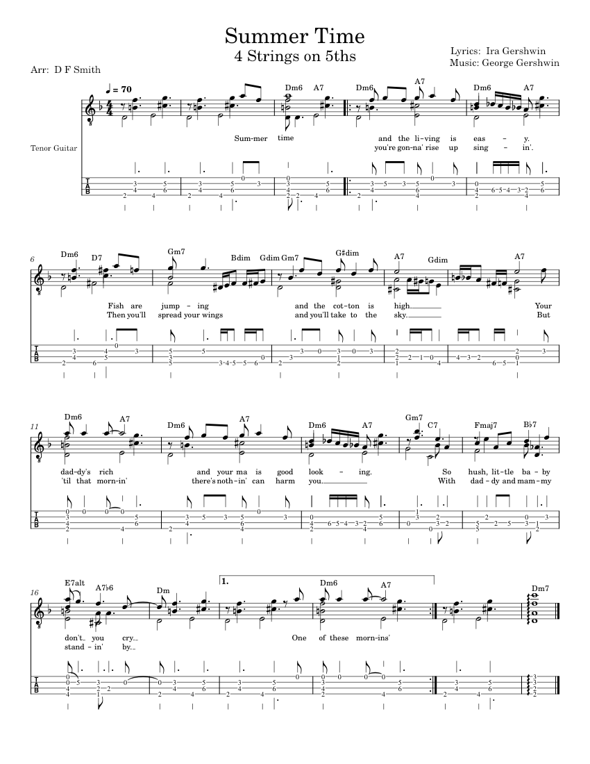 Summertime Std & Tab Sheet music for Guitar (Solo) | Musescore.com