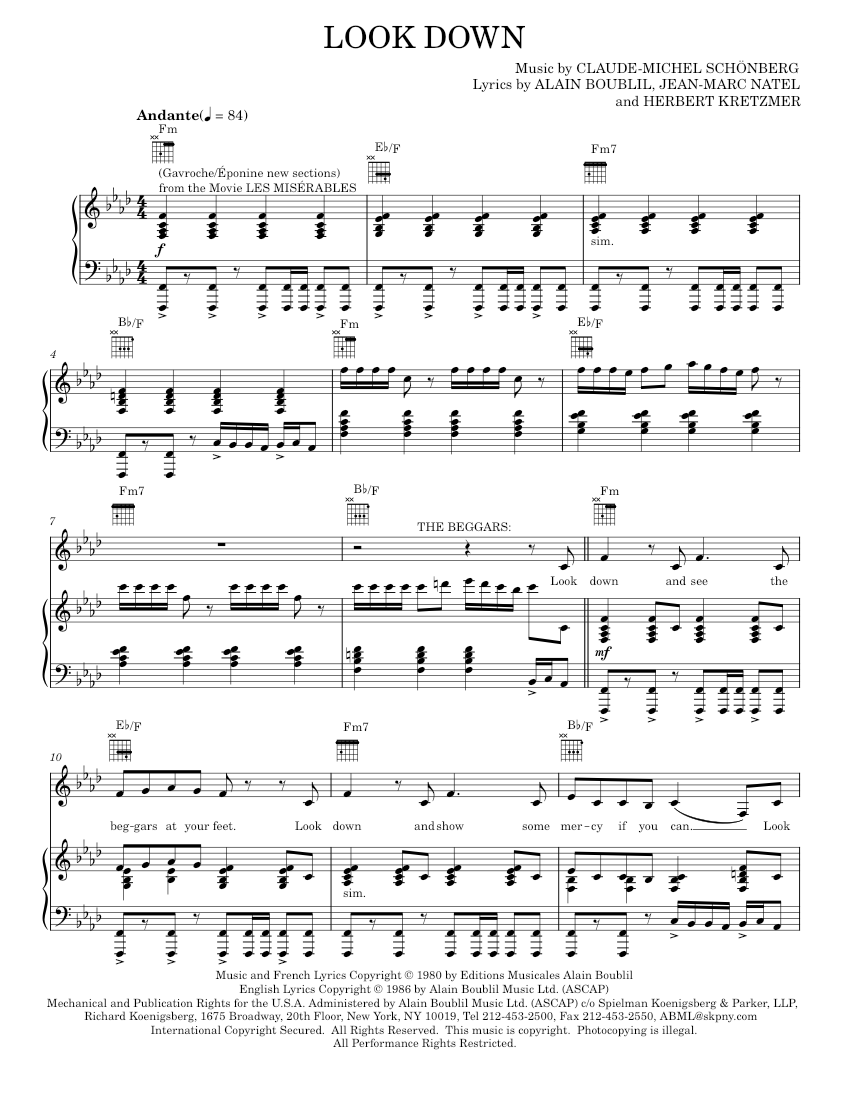 Play Official version of Look Down (Gavroche) Sheet Music by Glee Cast ...