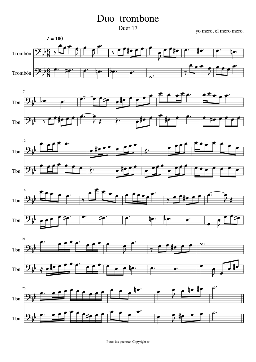 Duo trombone Sheet Music for Trombone (Brass Duet) | MuseScore.com