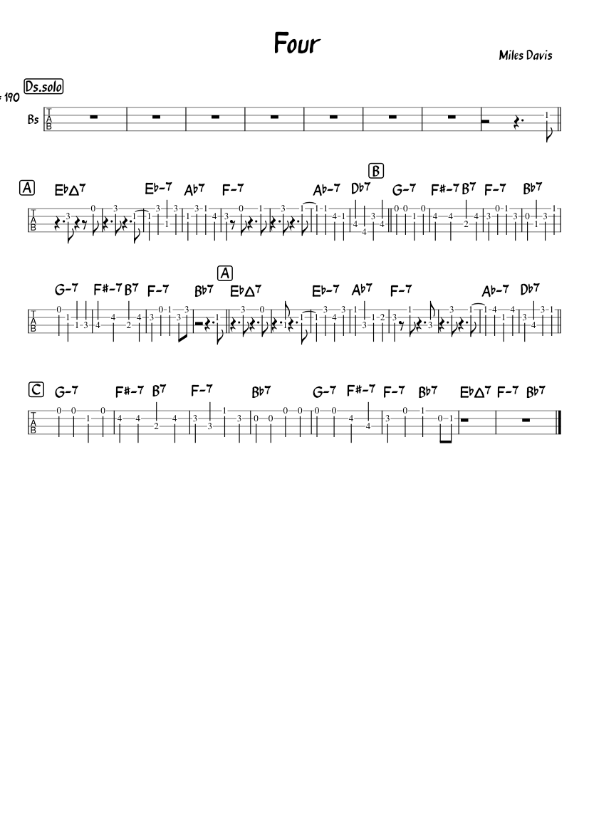 Four – Miles Davis Sheet music for Bass guitar (Solo) | Musescore.com