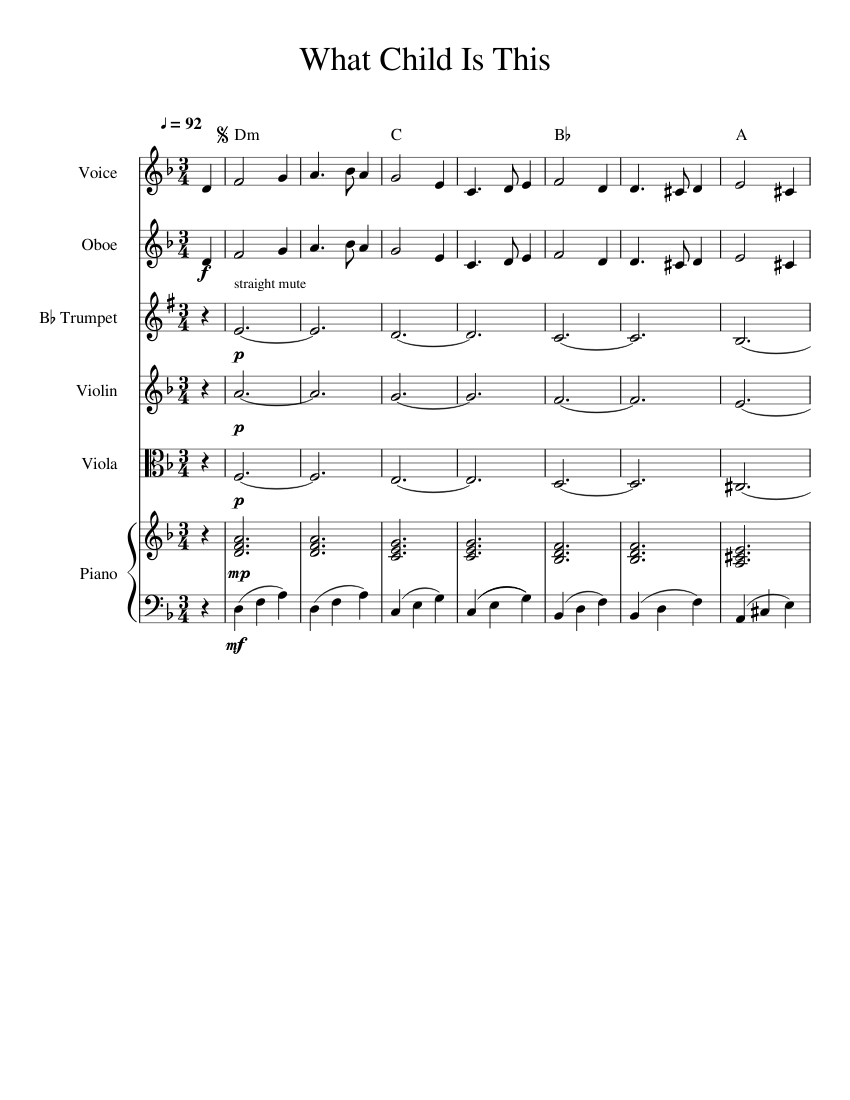 What Child Is This Sheet music for Piano, Vocals, Oboe, Trumpet in b ...