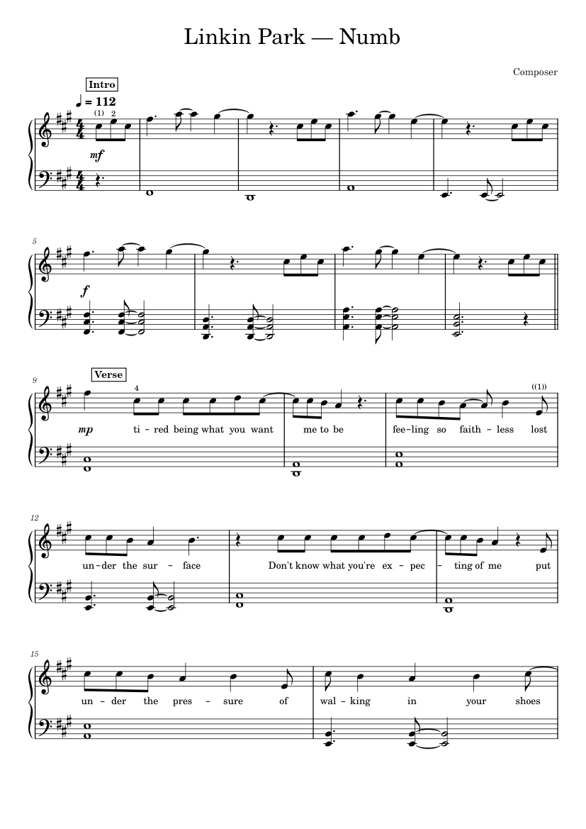 Numb – Linkin Park Sheet Music for Piano (Solo) easy | MuseScore.com