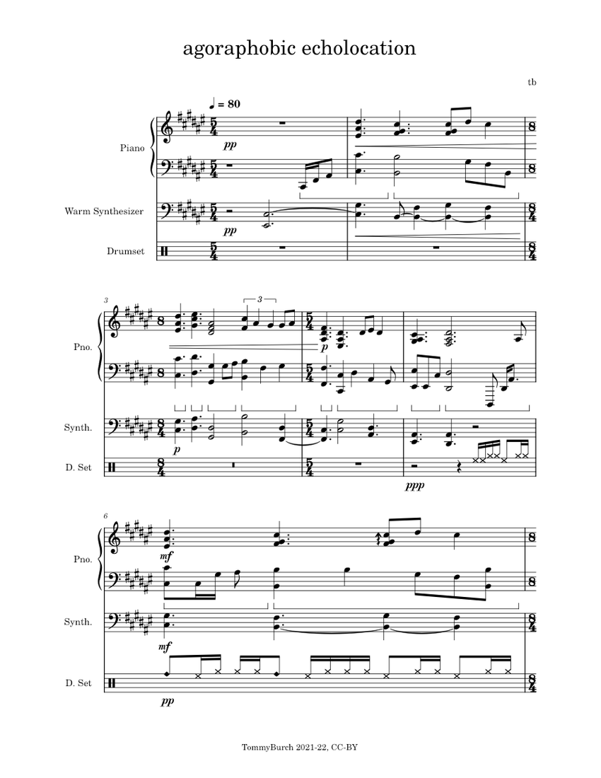 agoraphobic echolocation Sheet music for Piano, Drum group, Synthesizer (Piano Trio) | Musescore.com