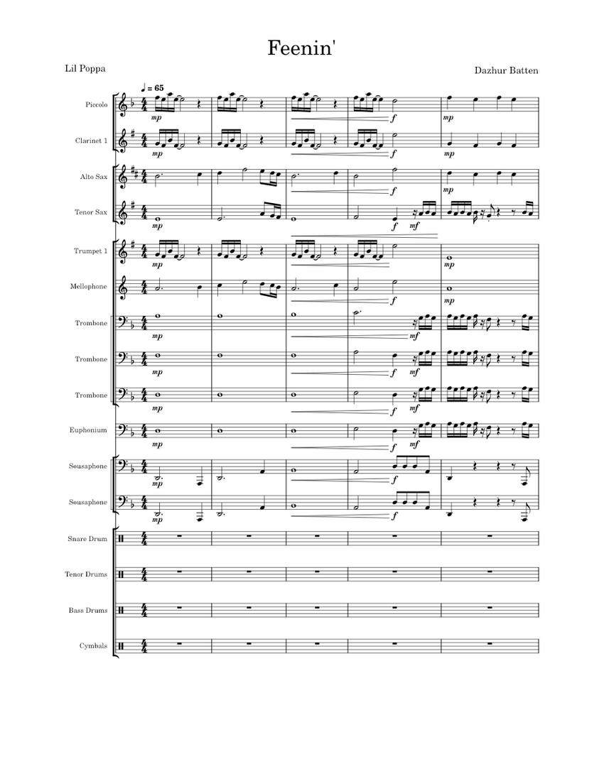 Feenin' Sheet music for Trombone, Euphonium, Mellophone, Flute piccolo & more instruments ...