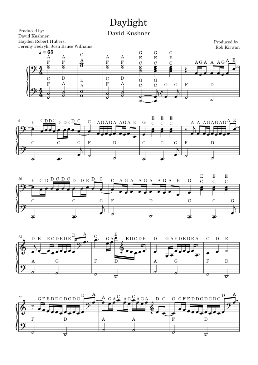 Daylight – David Kushner Solo-Piano Beginner Sheet music for Piano ...