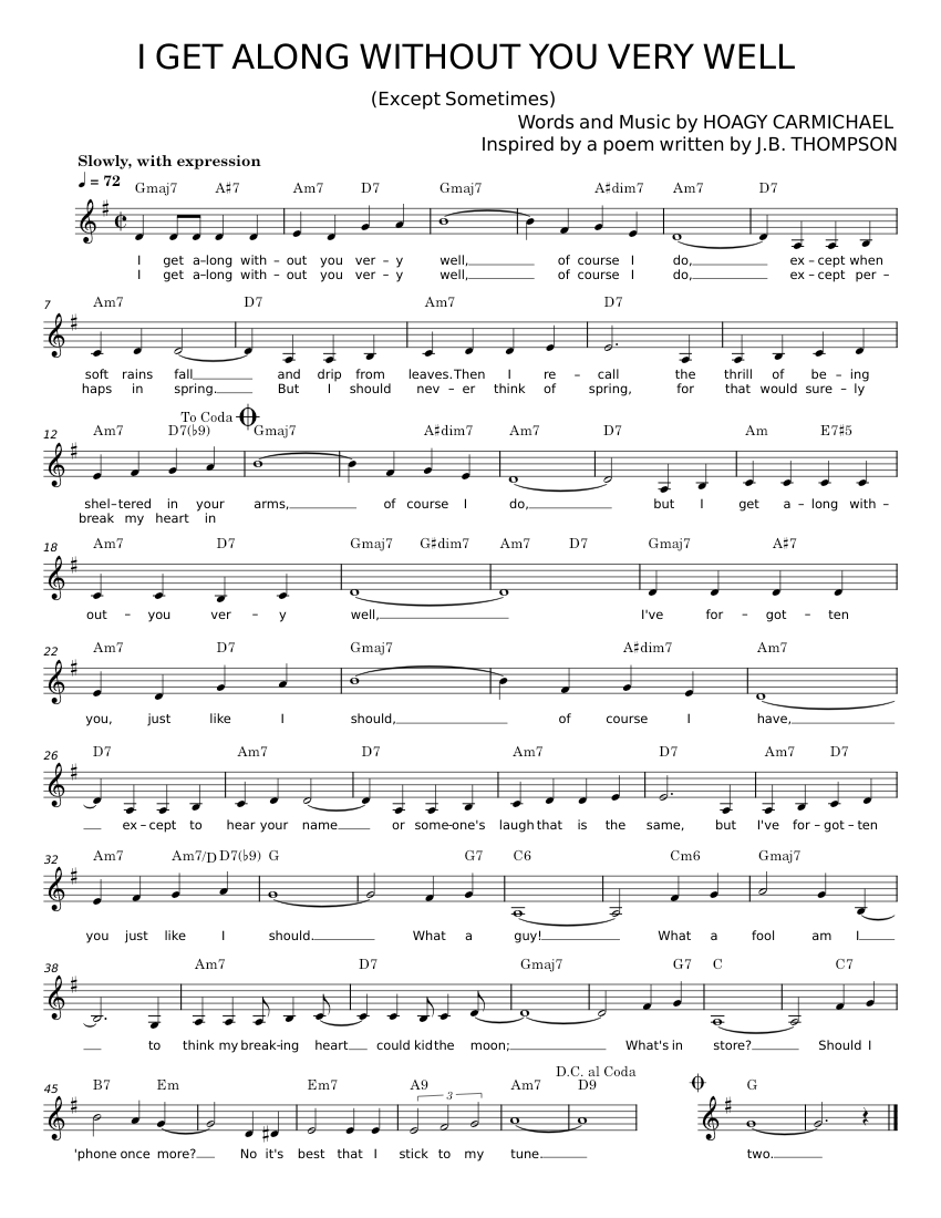 I get along without you very well - Hoagy Carmichael Sheet music for ...