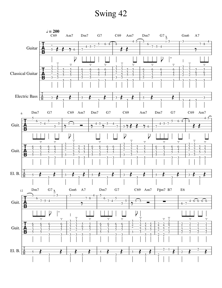 Swing 42 Sheet music for Guitar, Bass guitar (Mixed Trio) | Musescore.com