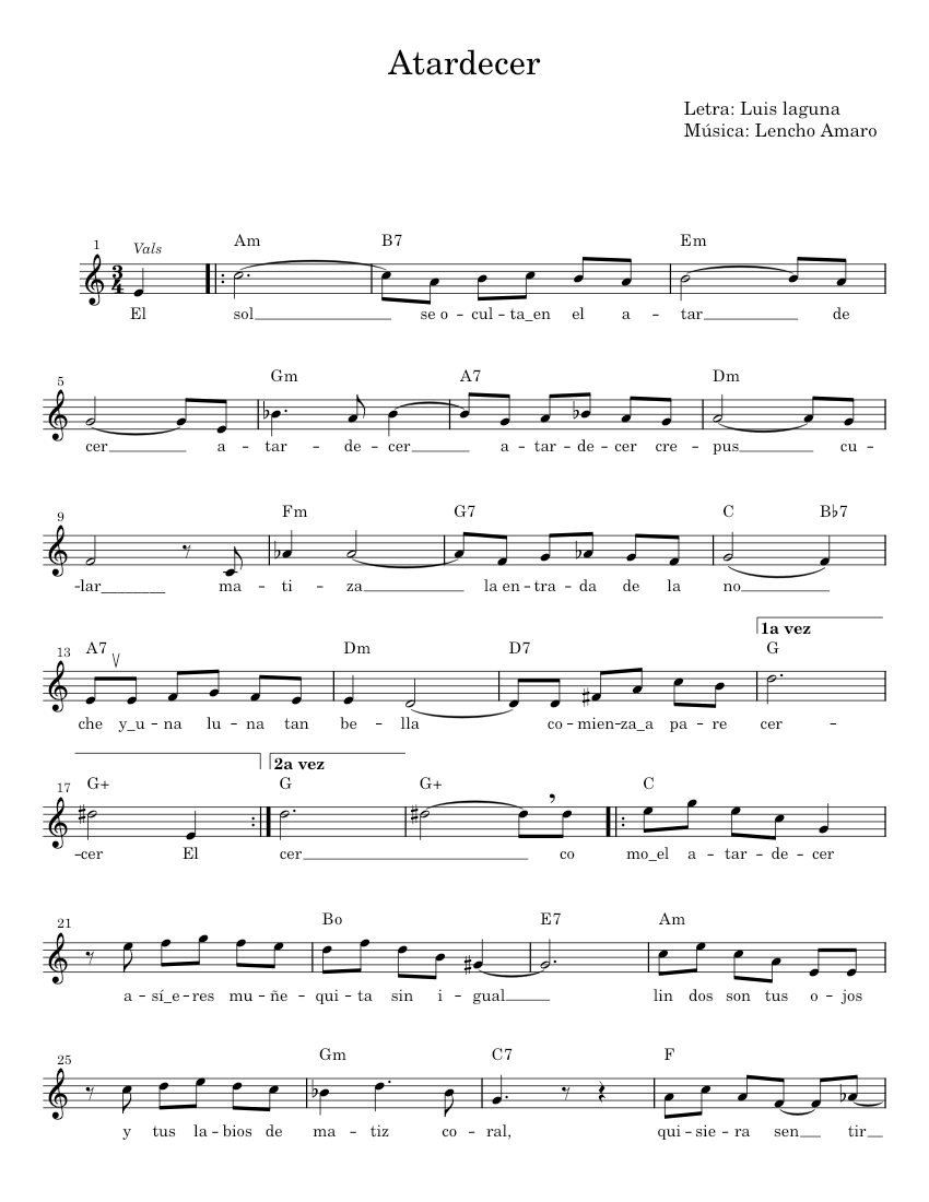 Atardecer - Luis Laguna Sheet Music with Chords for Synthesizer (Solo ...