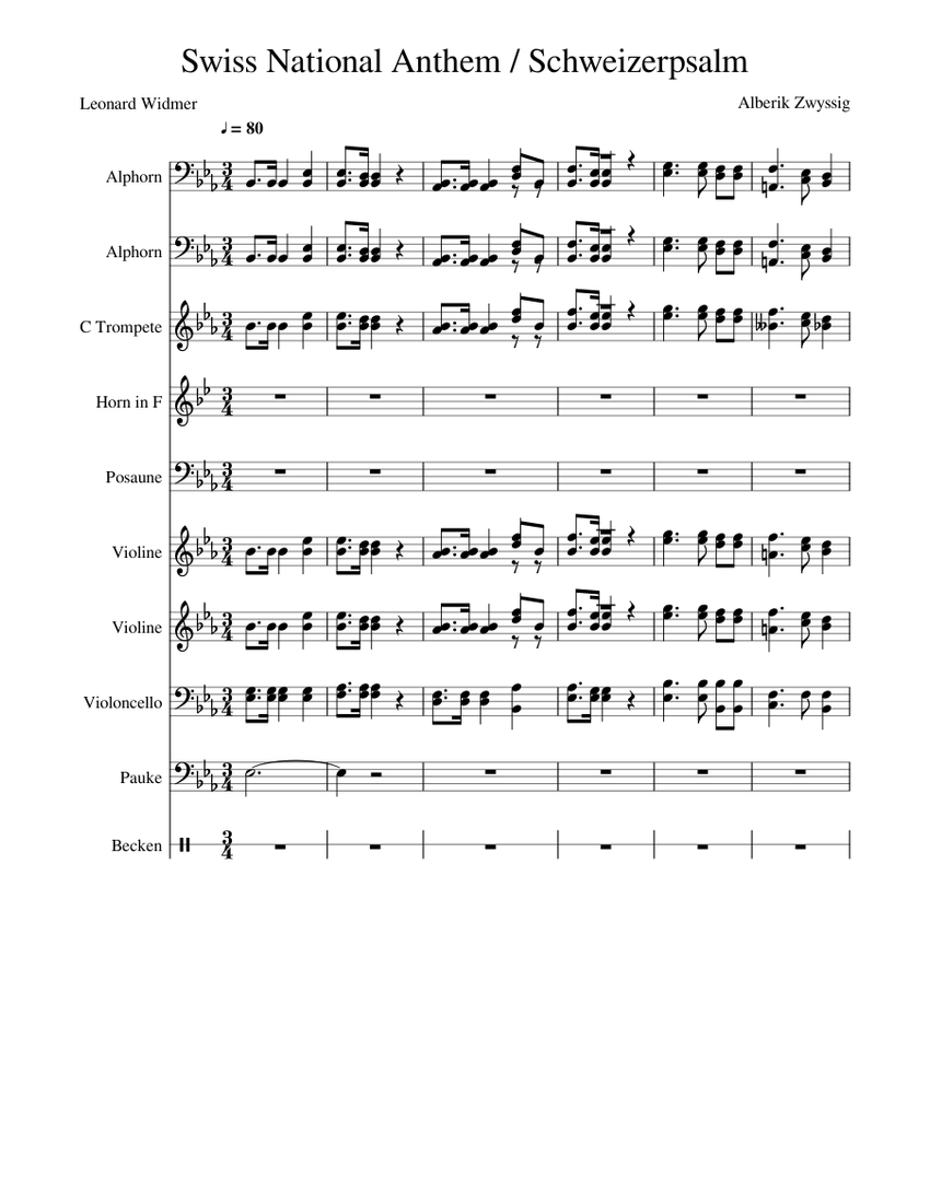 Swiss National Anthem / Schweizerpsalm Sheet music for Trombone, French ...