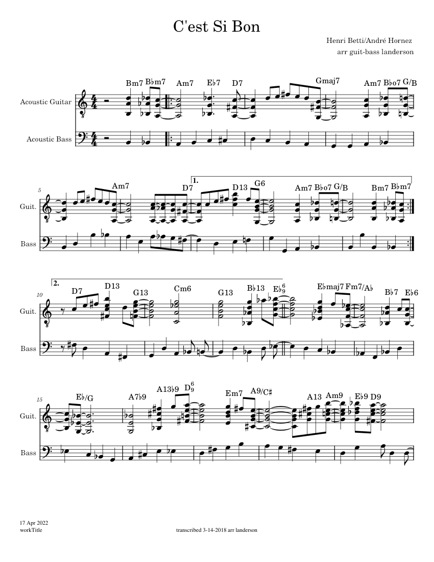 C"est Si Bon – Henri Betti/André Hornez Sheet music for Guitar, Bass guitar (Solo) | Musescore.com