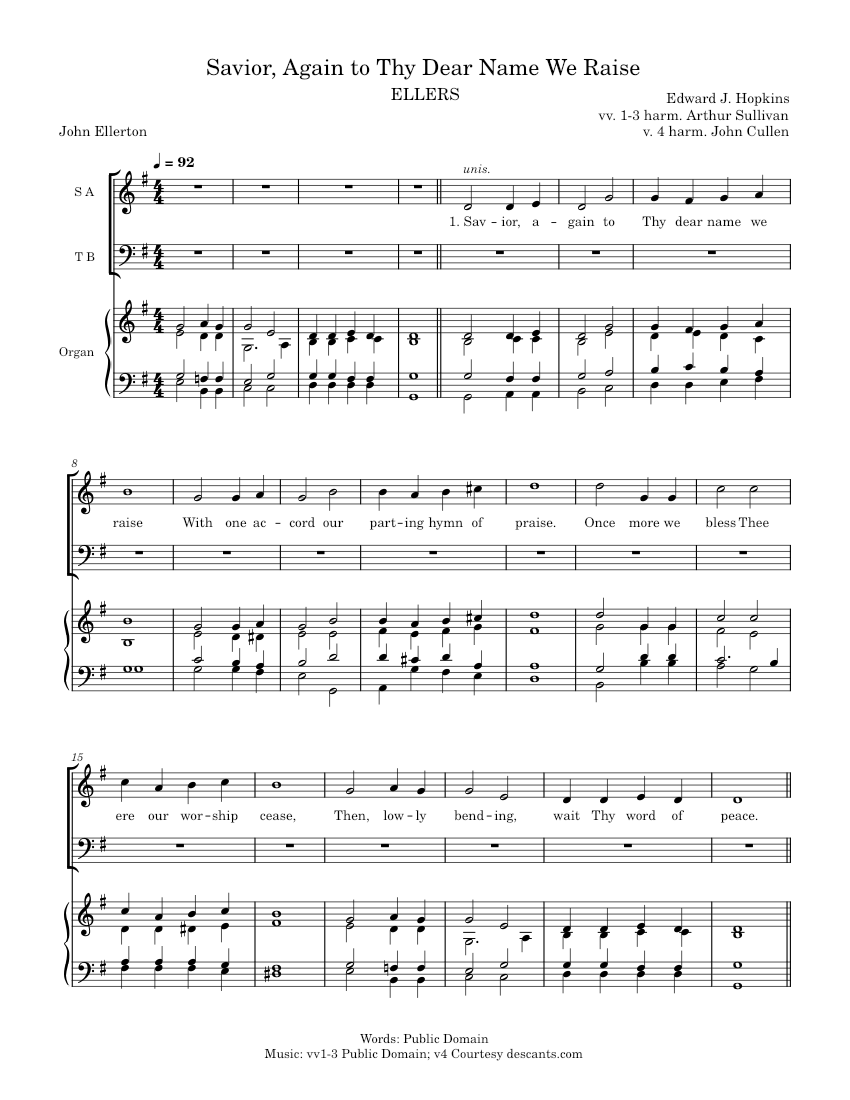 Savior, Again to Thy Dear Name We Raise Sheet music for Organ, Female ...