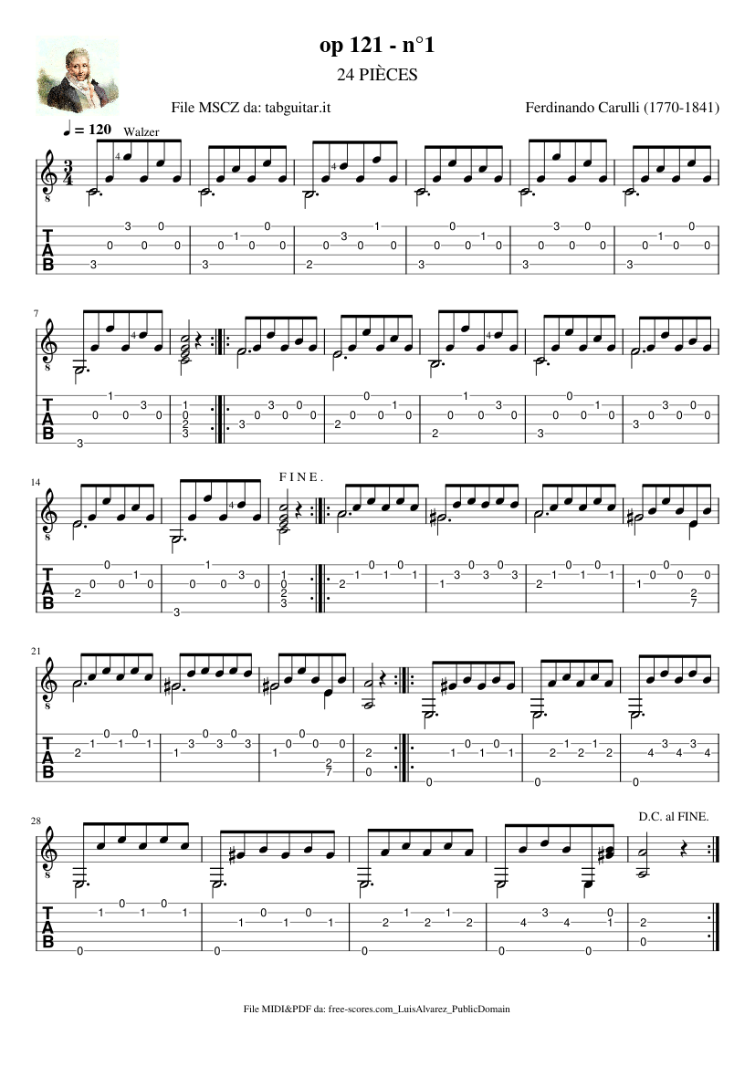 24 pièces, op 121, n°1 Walzer by Ferdinando Carulli Sheet music for ...