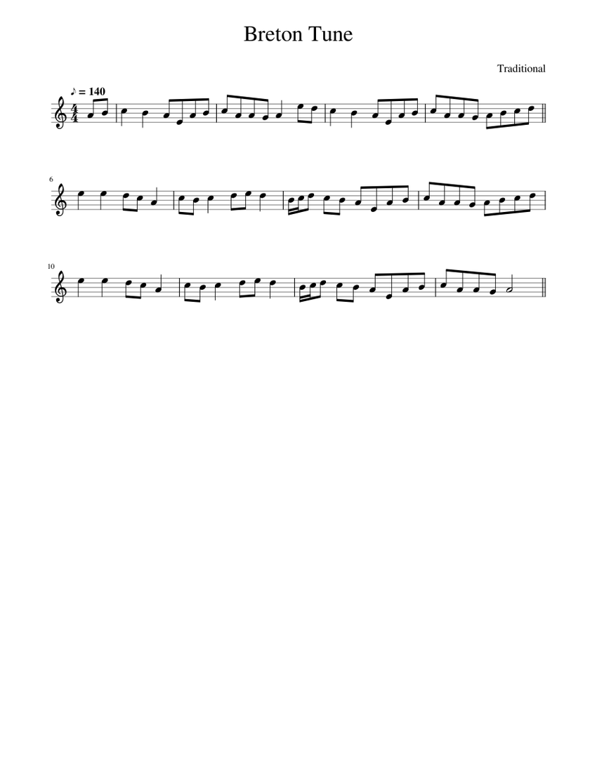 Traditional music - Breton Tune Sheet music for Piano (Solo ...