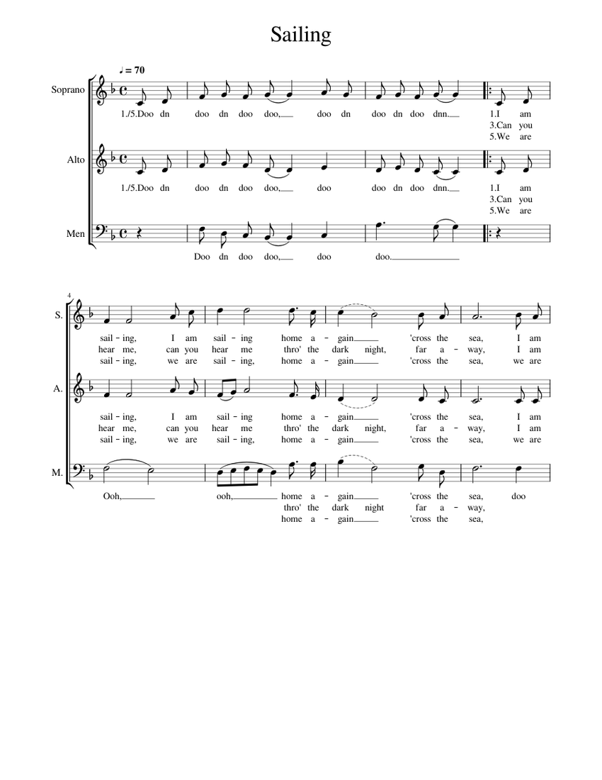 Sailing Sheet music for Soprano, Alto, Bass voice (Choral) | Musescore.com