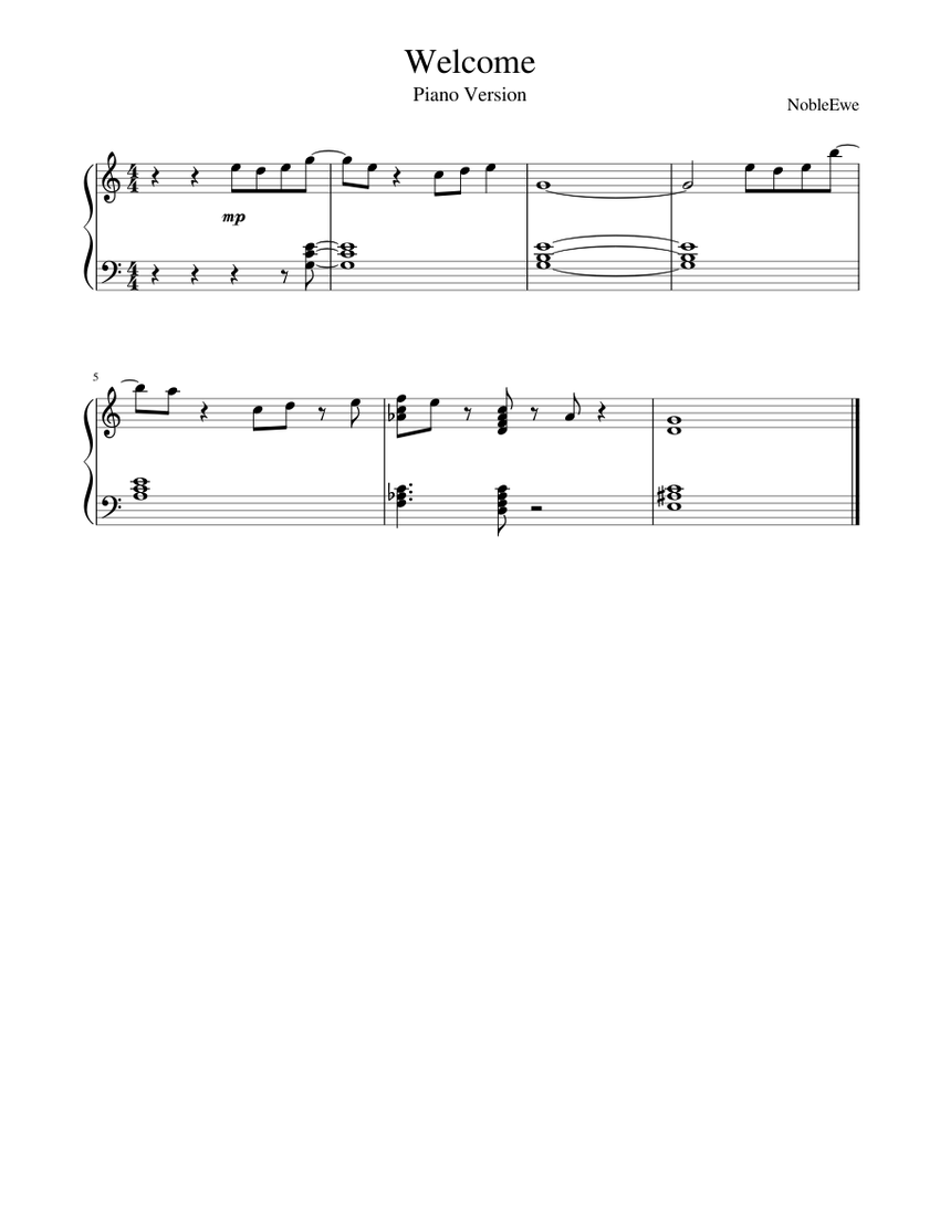 Welcome (Piano Solo Version!) Sheet music for Piano (Solo) Easy ...
