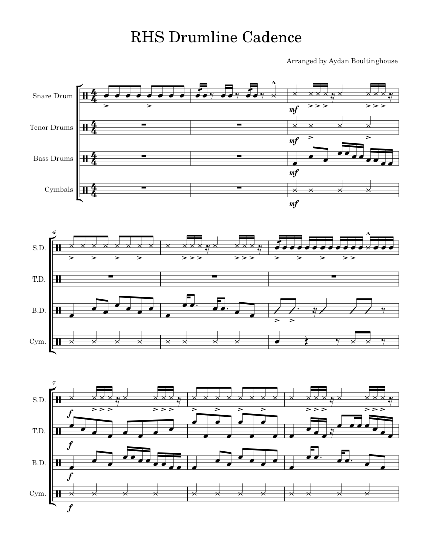 RHS Drumline Cadence Sheet music for Tuba, Synthesizer, Trumpet other ...