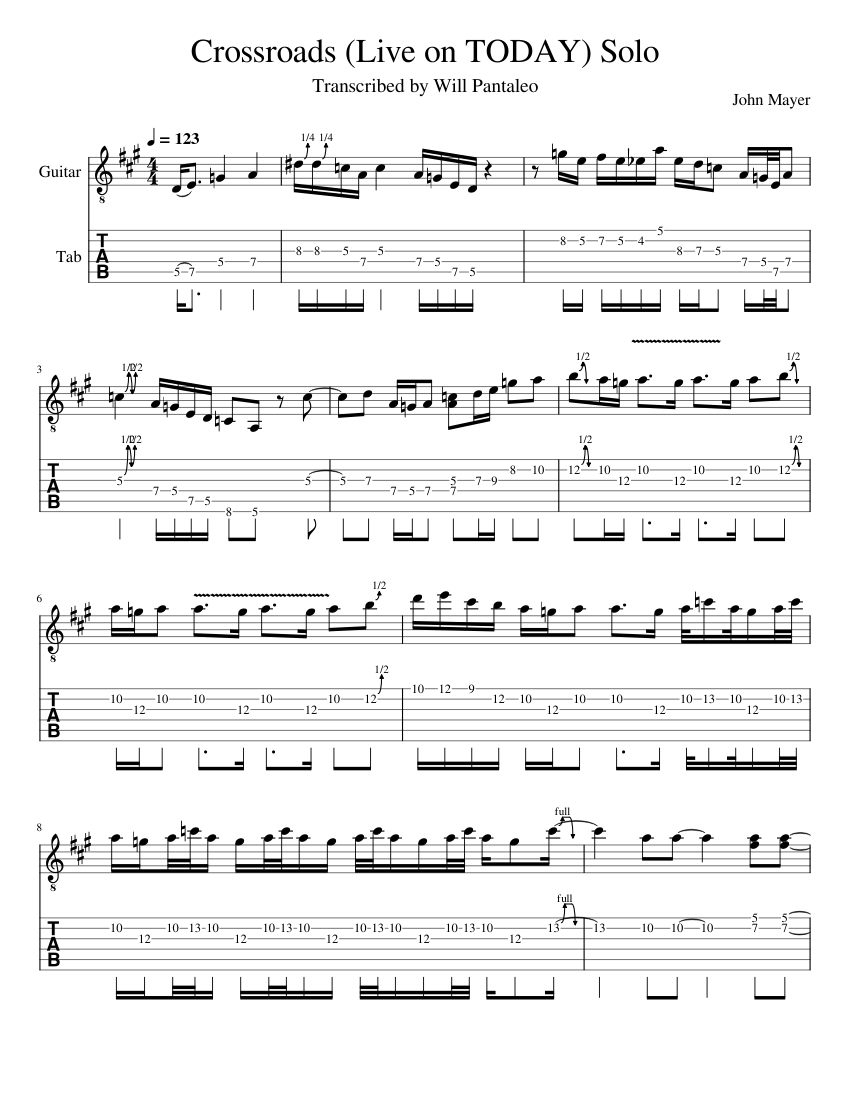 Solo Transcription - John Mayer - Crossroads (Live on TODAY) Sheet ...