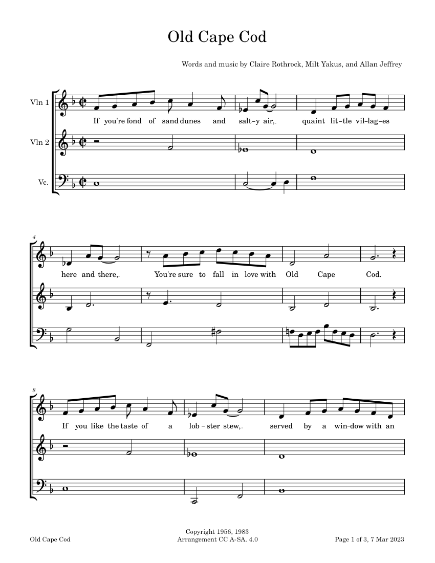 Old Cape Cod – Claire Rothrock, Milton Yakus and Allan Jeffrey Sheet ...